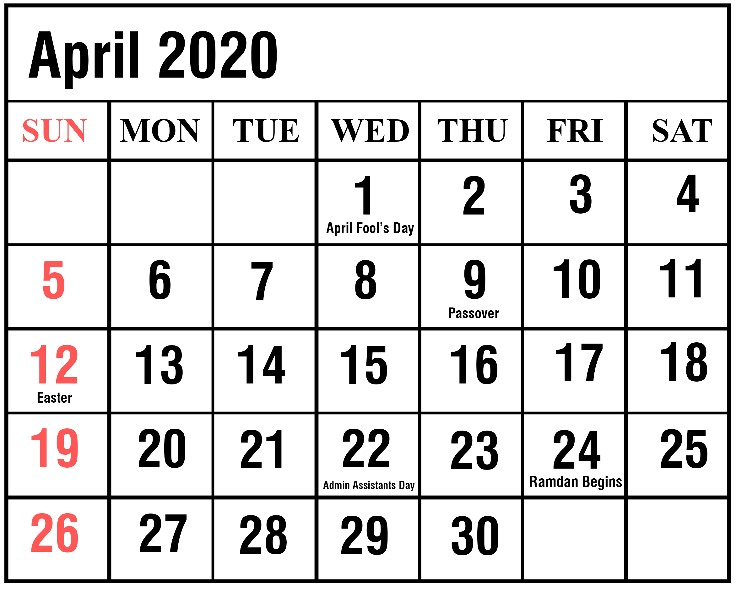 April 2020 Calendar Wallpapers - Top Free April 2020 Calendar ...