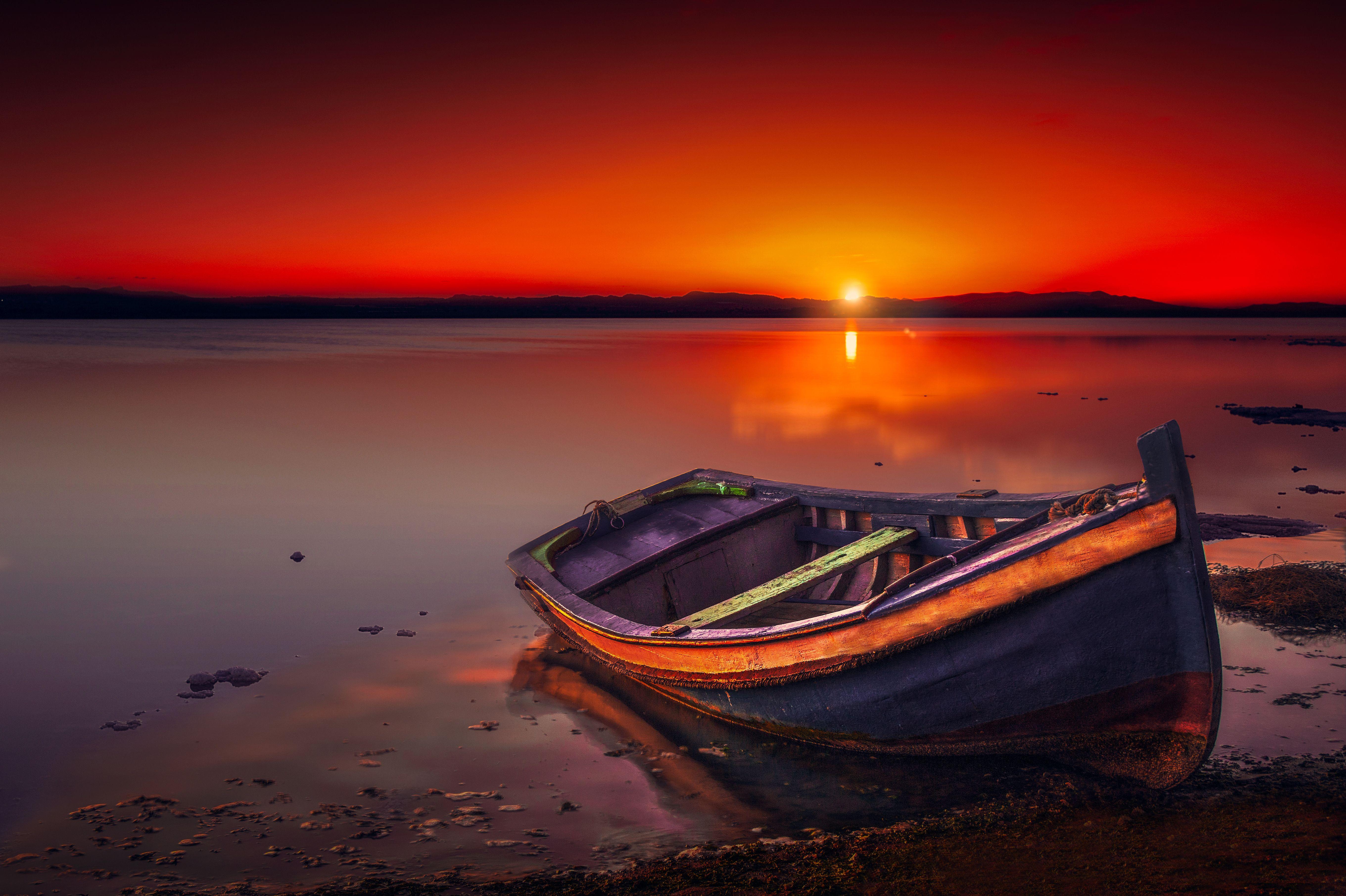 Rowboat Beach Sunset Wallpapers