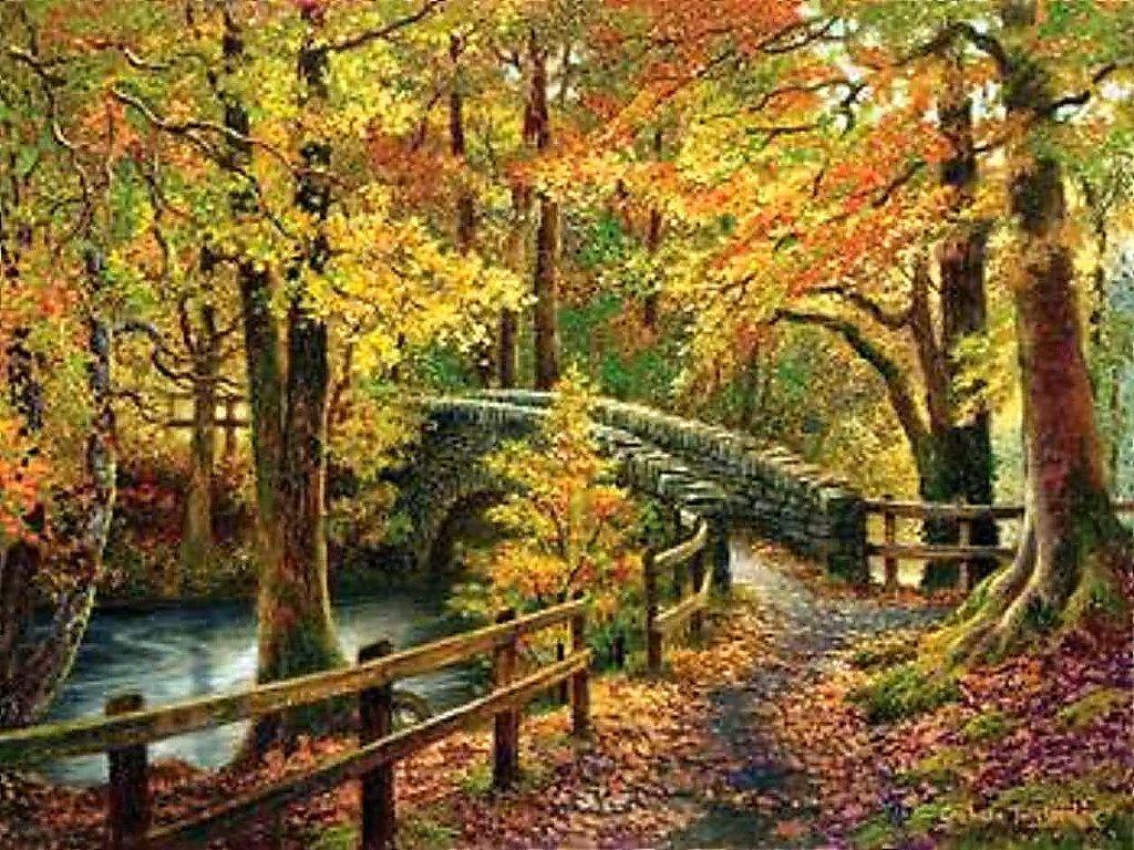 Painting Art & Collectibles Watercolor Bridging Autumn etna.com.pe