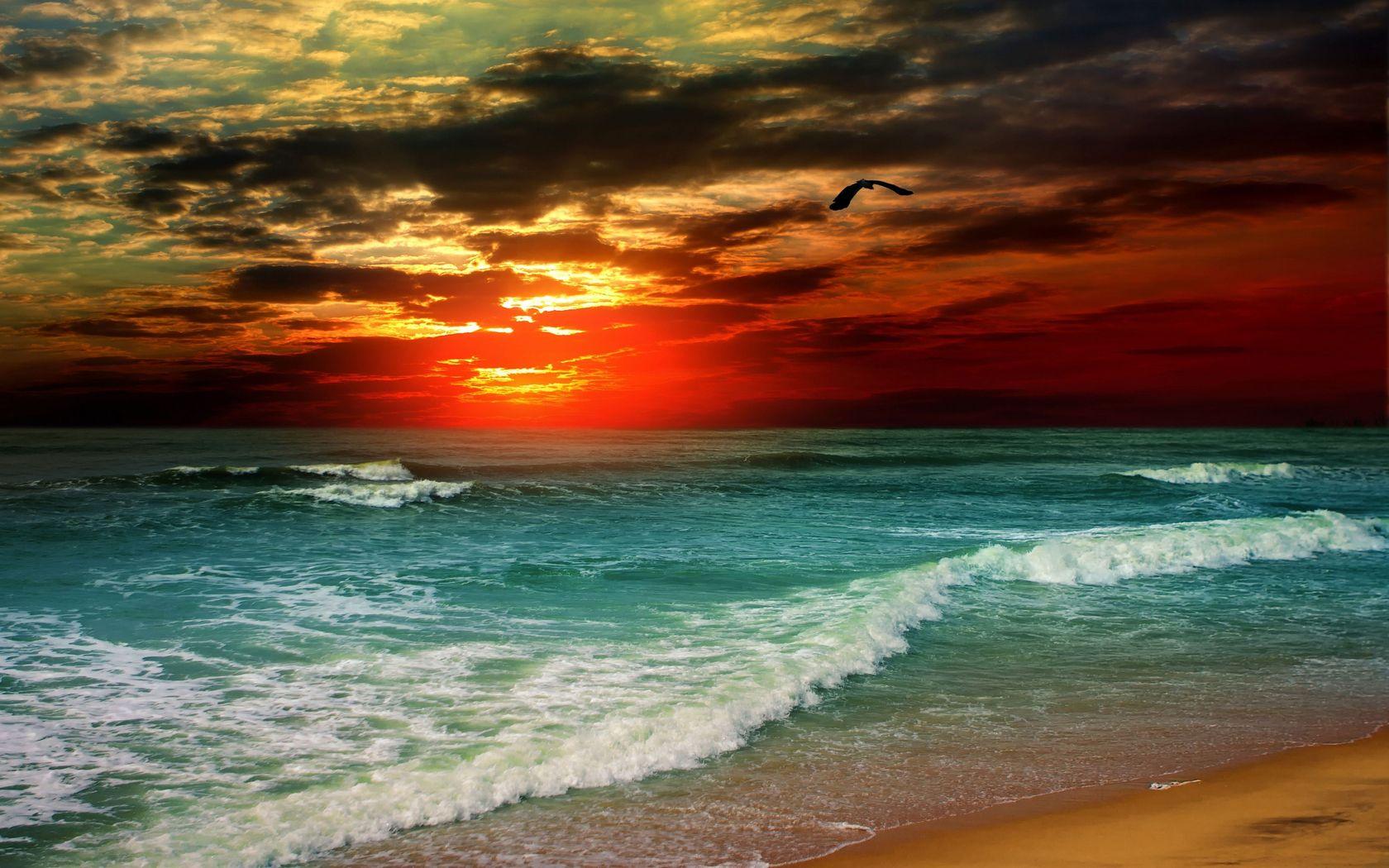 Beach Sunset Waves Desktop Wallpapers - Top Free Beach Sunset Waves ...