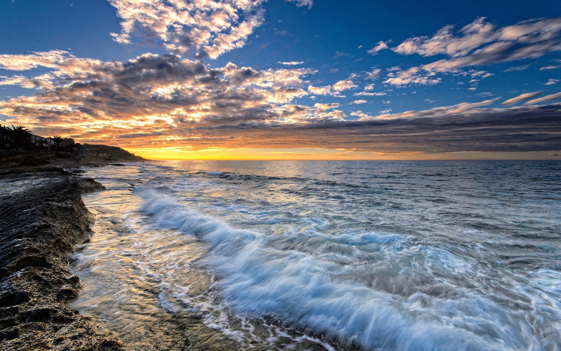 Beach Sunset Waves Desktop Wallpapers - Top Free Beach Sunset Waves ...