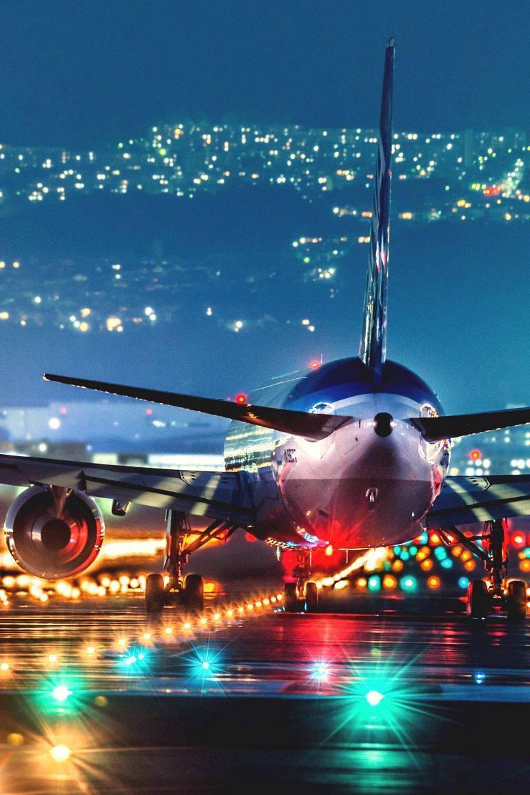 Airplane At Night Wallpaper
